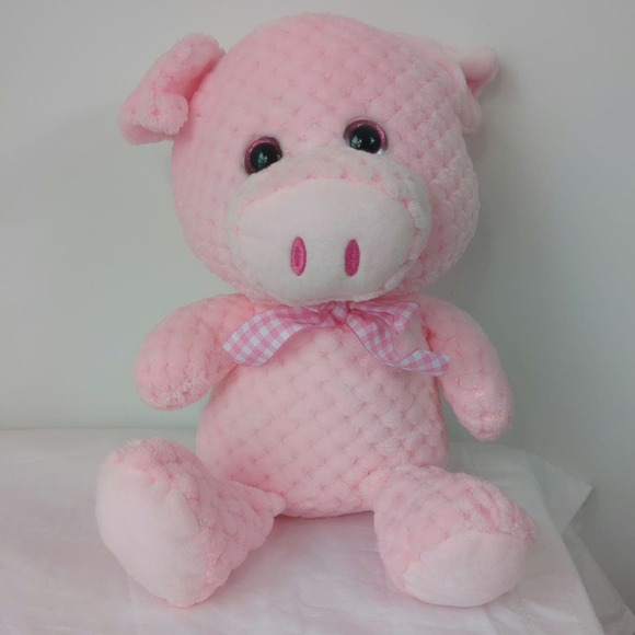Kellytoy | Toys | Kellytoy Pink Waffle Quilted Pig Plush Gingham Bow ...